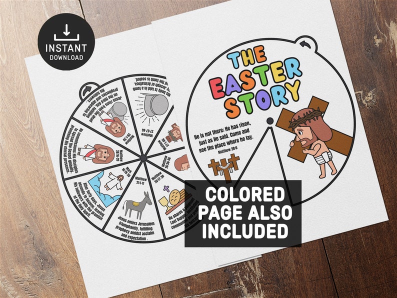 Easter Bible Story Coloring Wheel, Easter Sunday School Craft, Holy ...