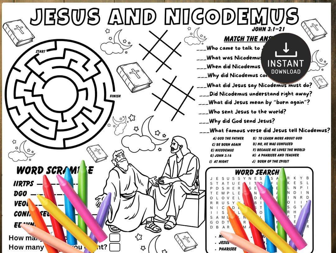 Jesus and Nicodemus Activity Pages, Bible Activities, Church Kids ...