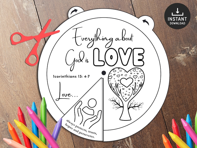 God is Love Coloring Wheel for Preschoolers, Bible Activity, 1 Cor 13 ...