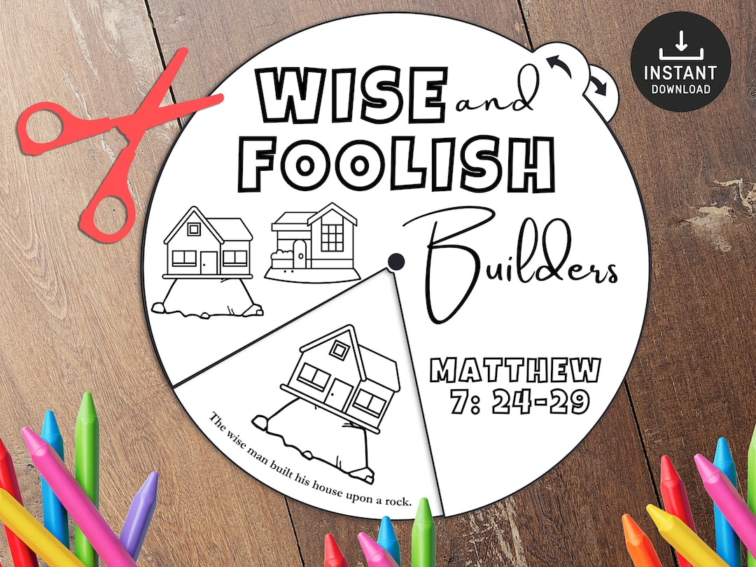 Wise and Foolish Builders Coloring Wheel Printable Bible - Etsy