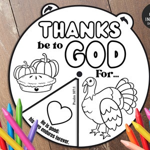 Thanks Be to God Coloring Wheel, Thanksgiving, Scripture, Bible ...