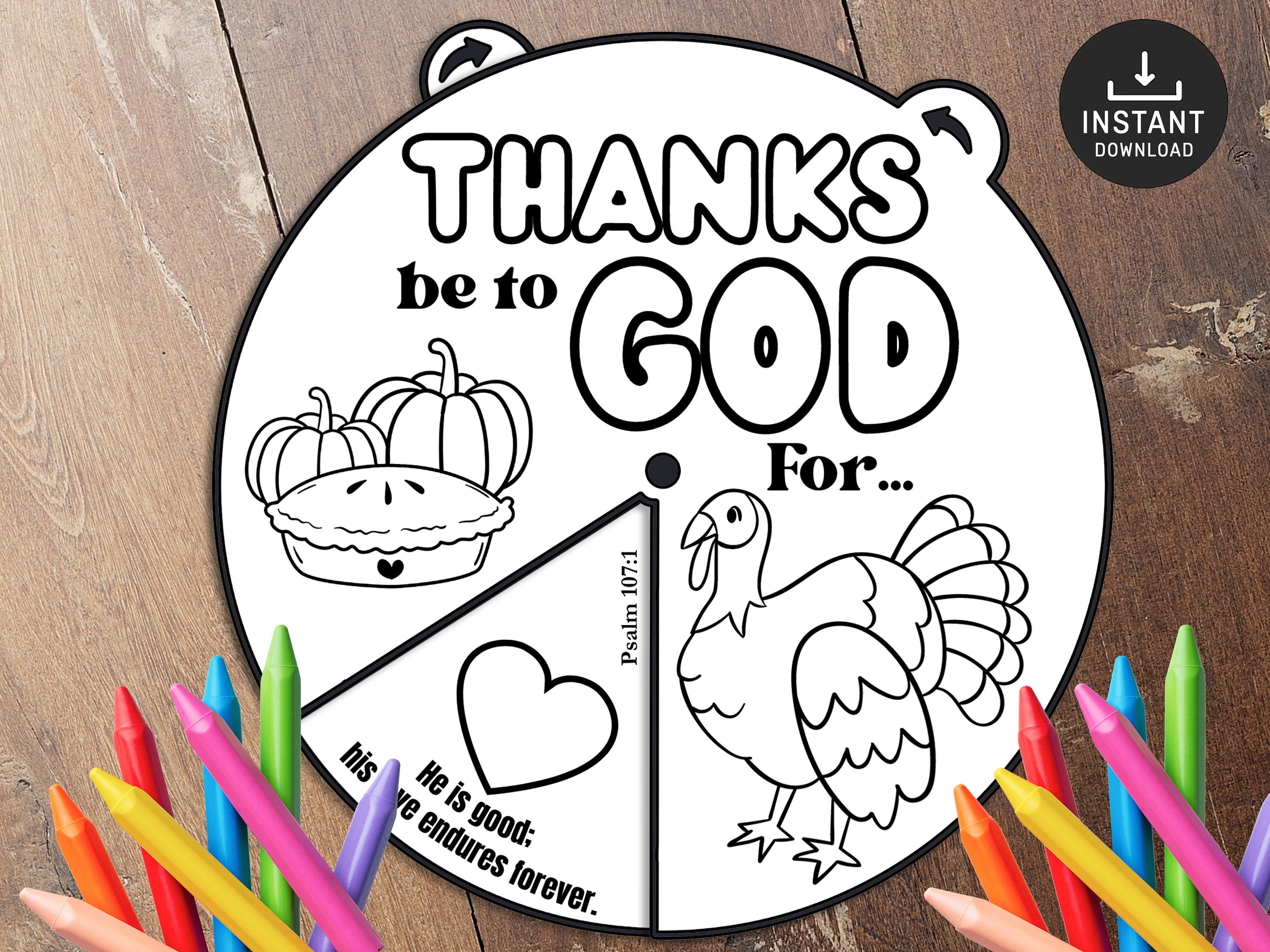 Thanks Be to God Coloring Wheel, Thanksgiving, Scripture, Bible ...