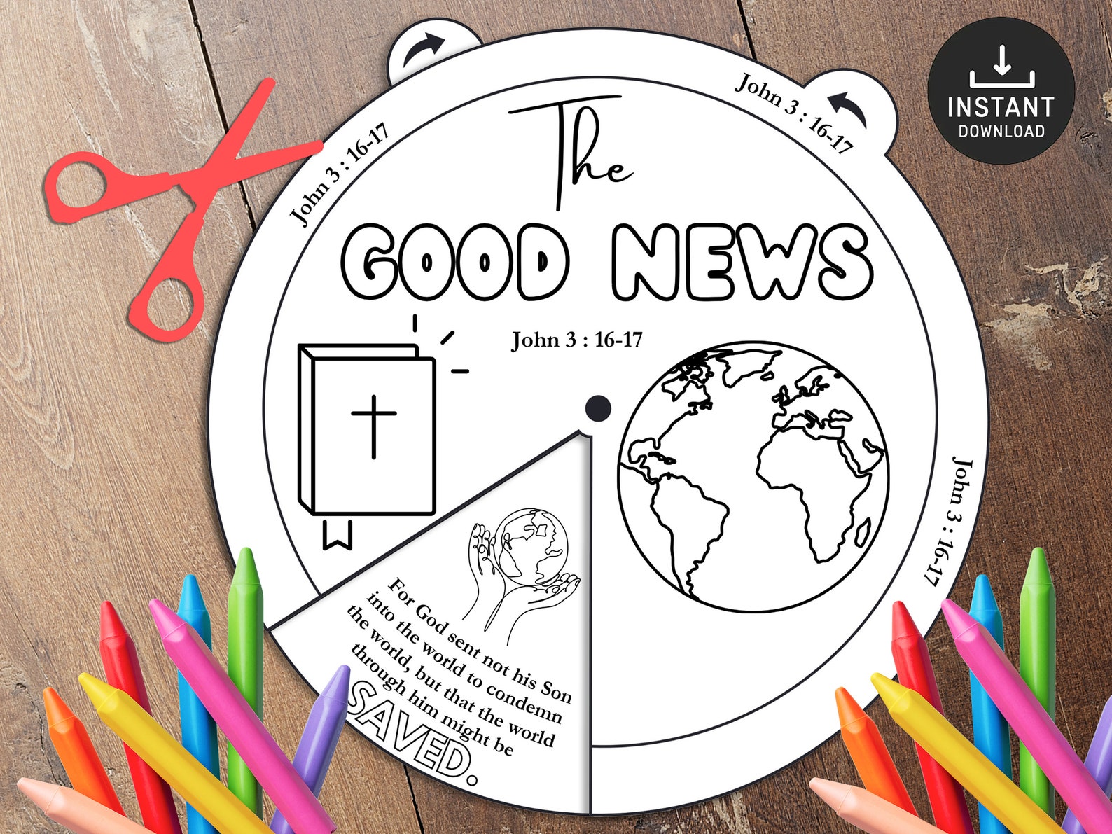 The Good News, Coloring Wheel, John 3:16, Bible Activity, Gospel, Kids ...