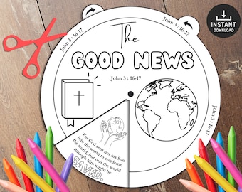 The Good News John 3:16 Coloring Wheel, Printable Bible Activity ...