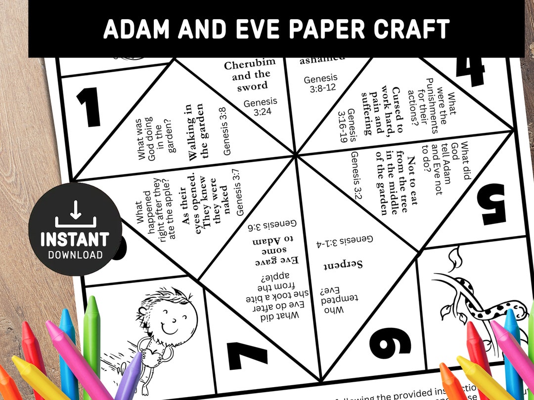Adam and Eve Fortune Teller, Bible Story Activity, Sunday School Craft ...