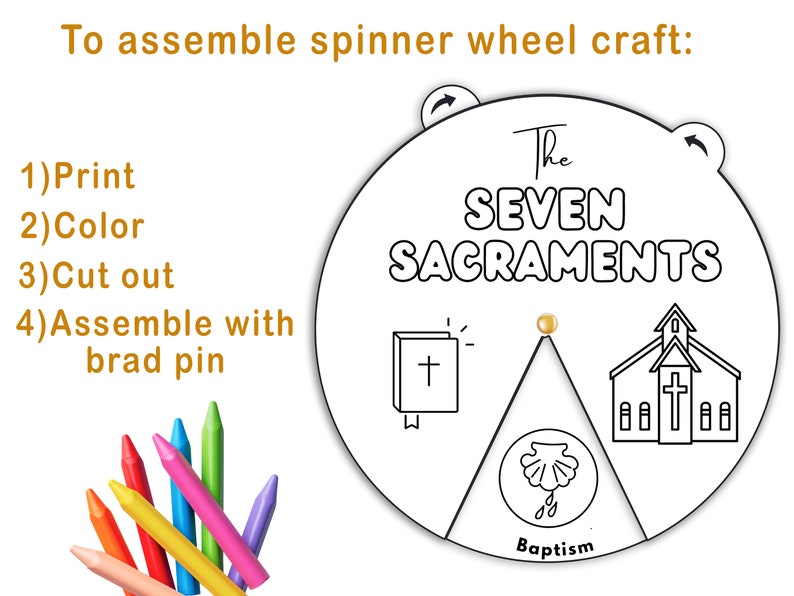 7 Sacraments Coloring Wheel, Printable Bible Verse Activity, Watercolor ...