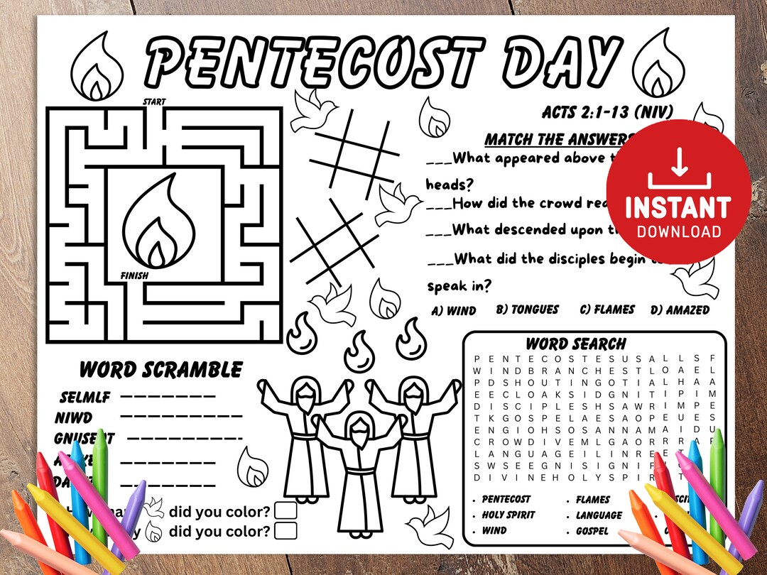 Pentecost Activity Placemat, Acts 2 Bible Lesson, Kid Pentecost Lesson ...