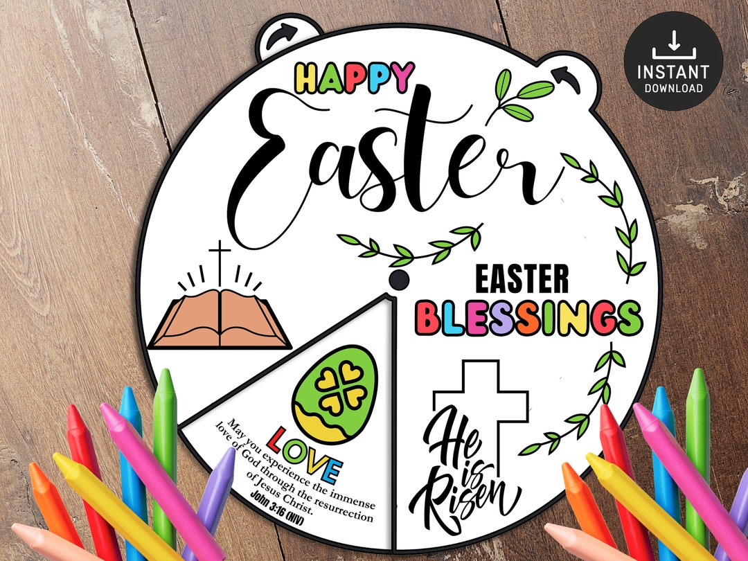 Easter Blessings Coloring Wheel, Easter Sunday School Craft, Holy Week ...