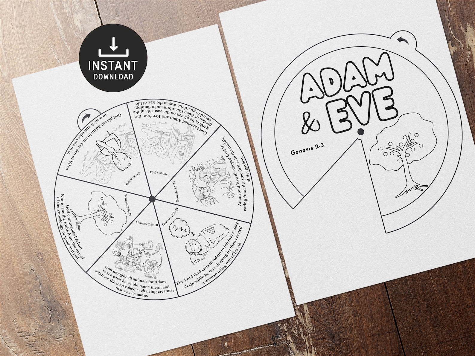 Adam and Eve Coloring Wheel, Printable Bible Activity, Watercolor, Kids ... Adam and Eve Coloring Wheel, Printable Bible Activity, Watercolor, Kids ...