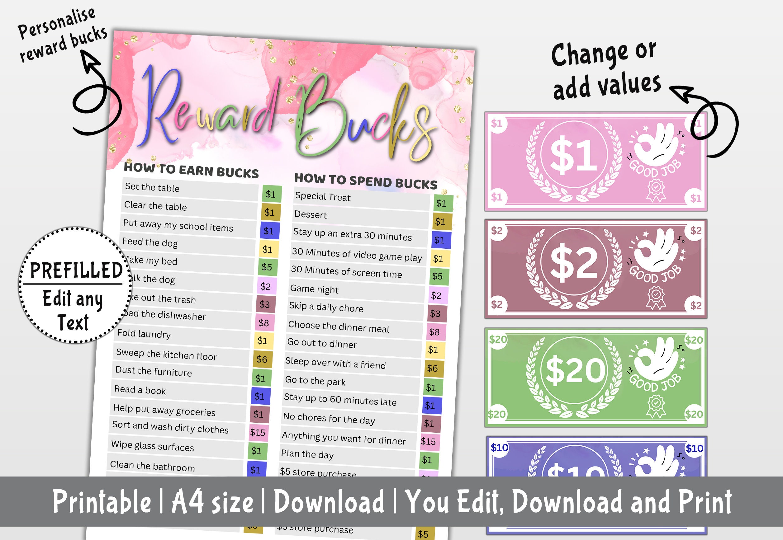Kids Reward Bucks Printable Kids Reward Coupons Chore Bucks - Etsy
