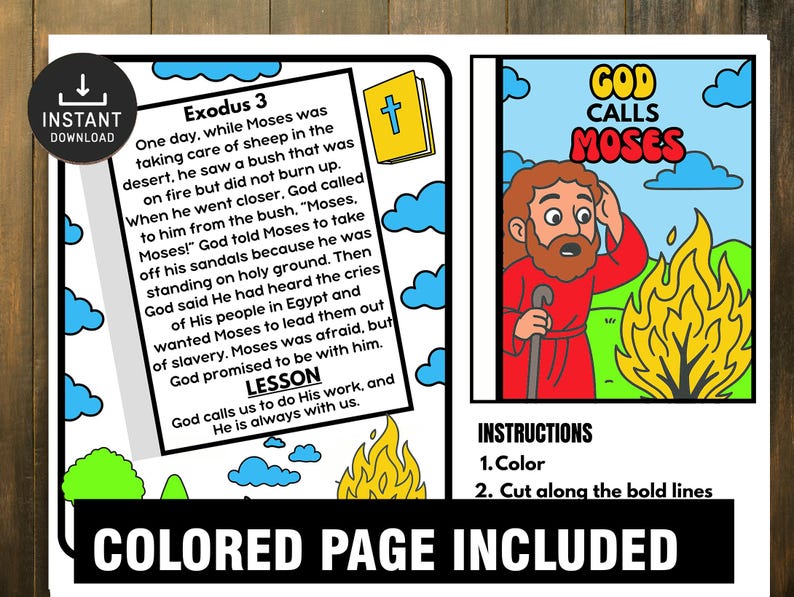 God Calls Moses Mini Book, Kids Bible Lesson, Sunday School, Bible ...