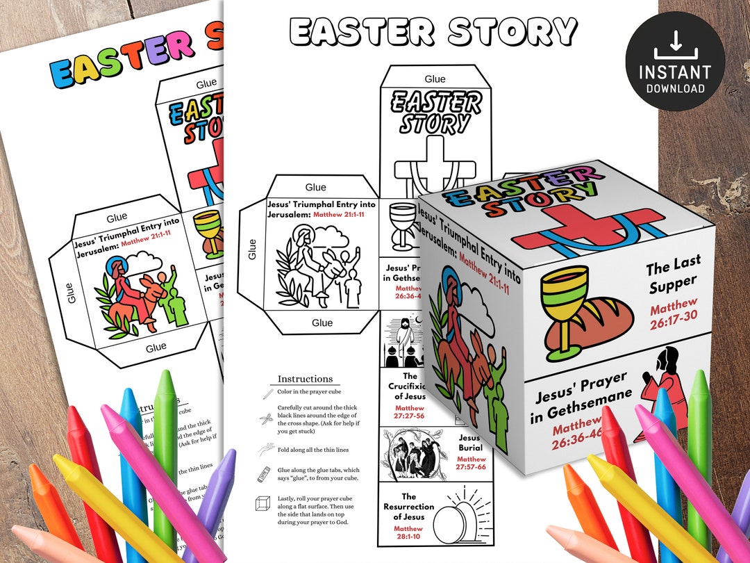 Easter Story Coloring Cube, Easter Bible Story Sunday School Craft ...