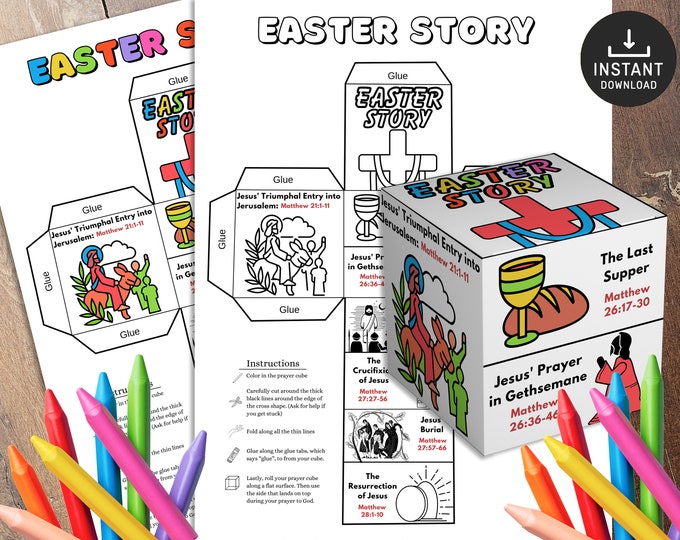 Easter Story Coloring Cube, Printable Bible Verse Activity, Easter ...