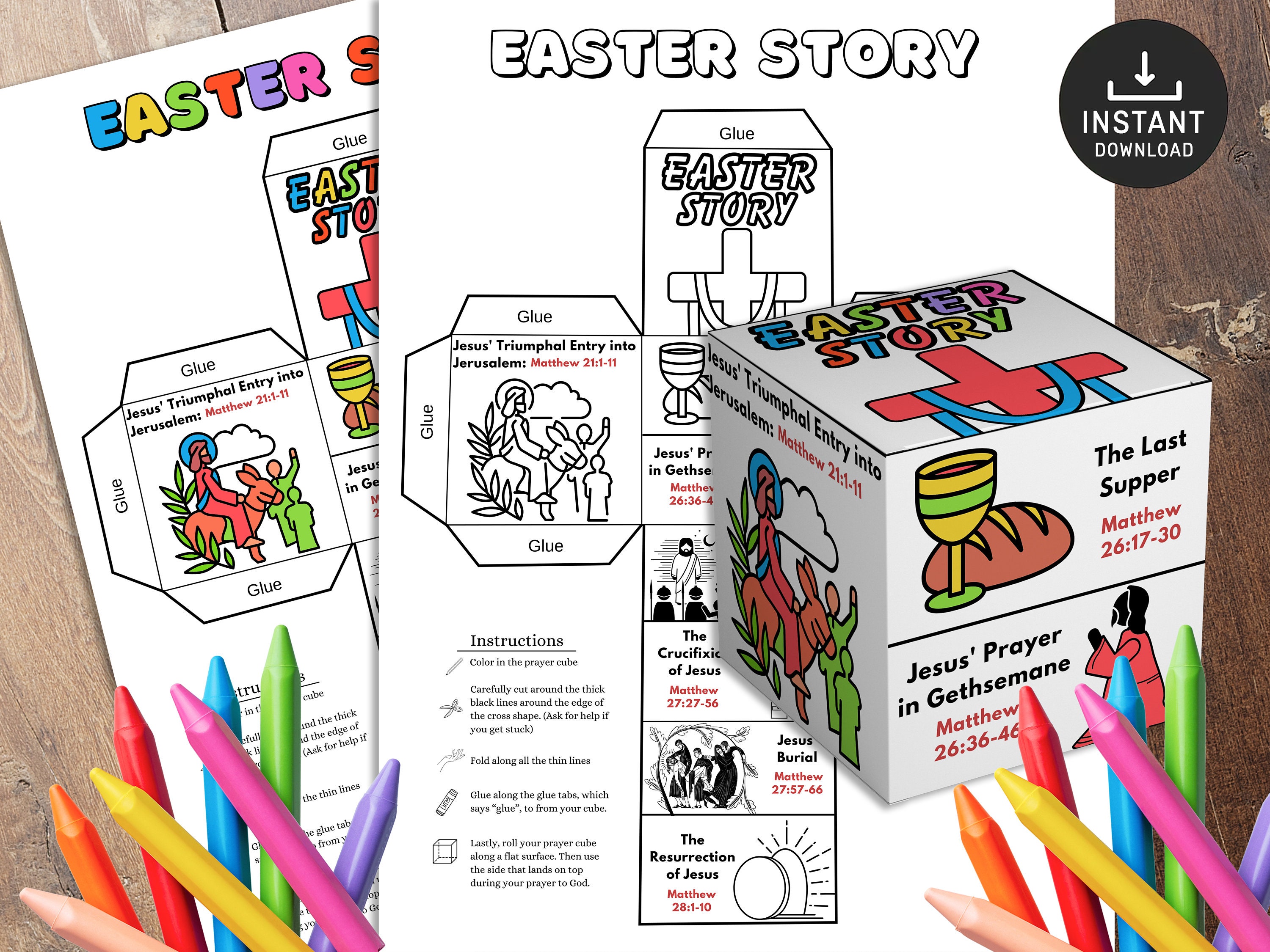 Easter Story Coloring Cube, Easter Bible Story Sunday School Craft ...