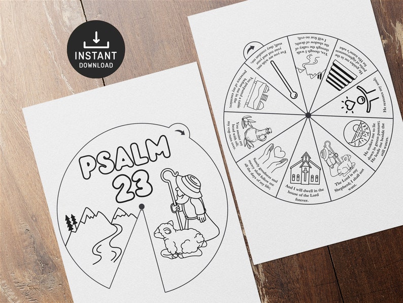 Psalm 23 Coloring Wheel, Printable Bible Activity, Watercolor, Kids ...