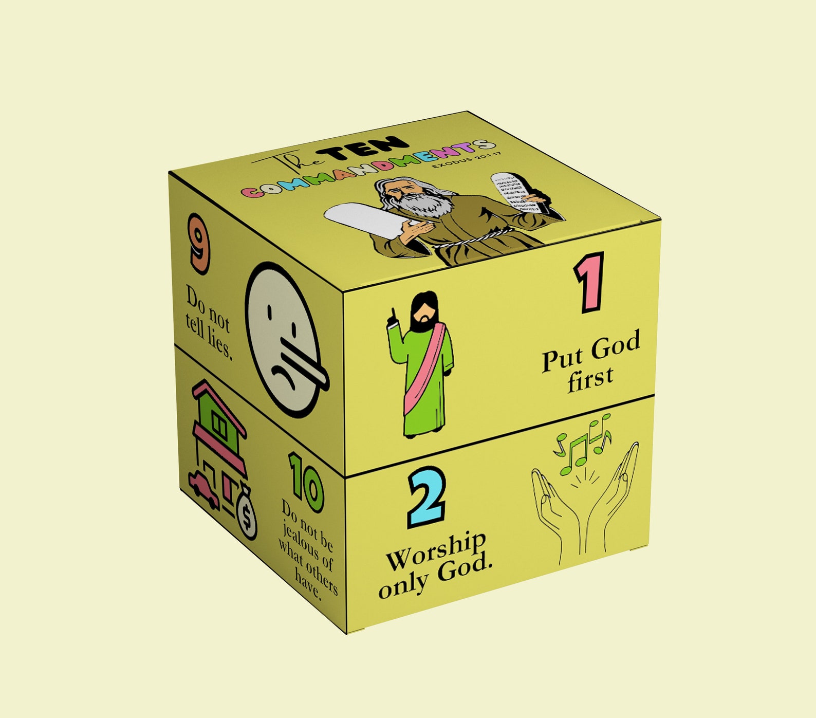 Ten Commandments Cube, Printable Bible Activity, Watercolor, Kids Bible ...