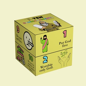 Ten Commandments Cube, Printable Bible Activity, Watercolor, Kids Bible ...