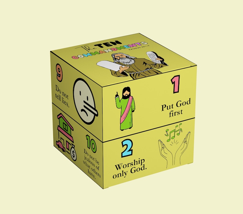 Ten Commandments Cube, Printable Bible Activity, Watercolor, Kids Bible ...