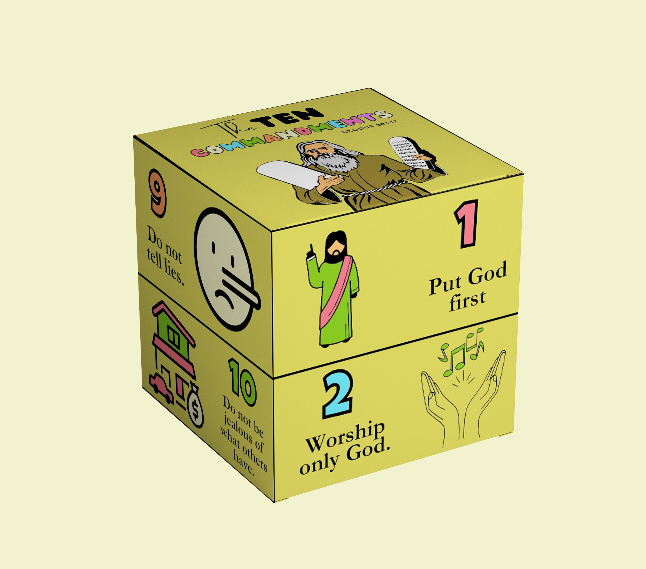Ten Commandments Cube, Printable Bible Activity, Watercolor, Kids Bible ...