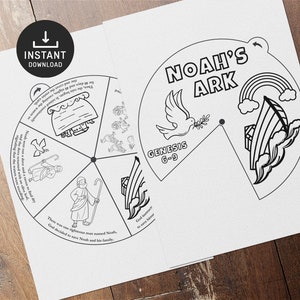 Noahs Ark Coloring Wheel, Printable Bible Activity, Kids Bible Lesson ...