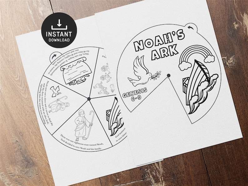 Noahs Ark Coloring Wheel, Printable Bible Activity, Kids Bible Lesson ...
