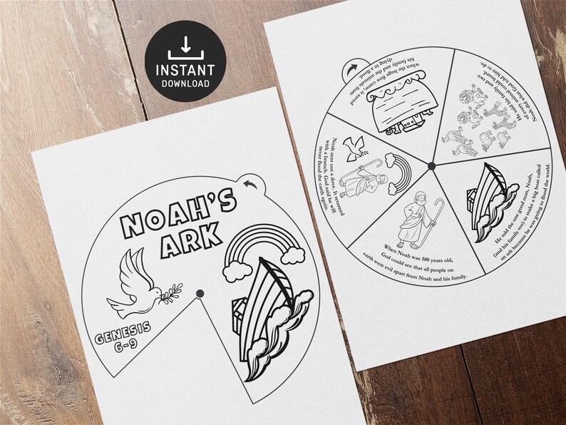 Noahs Ark Coloring Wheel Printable Bible Activity Kids Bible - Etsy