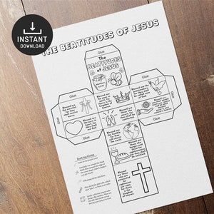 Beatitudes Coloring Cube, Printable Bible Verse Activity, Watercolor ...