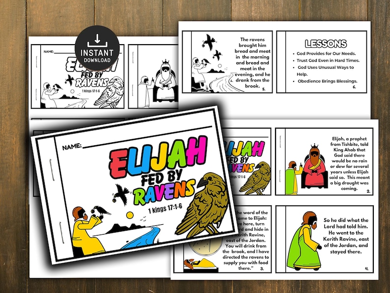 Elijah Fed by Ravens Mini Book, Bible Lesson Kids, Bible Lesson, Memory ...