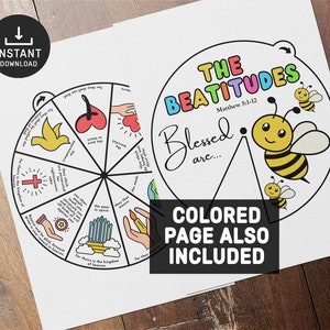 Beatitudes Coloring Wheel, Printable Bible Verse Activity, Watercolor ...