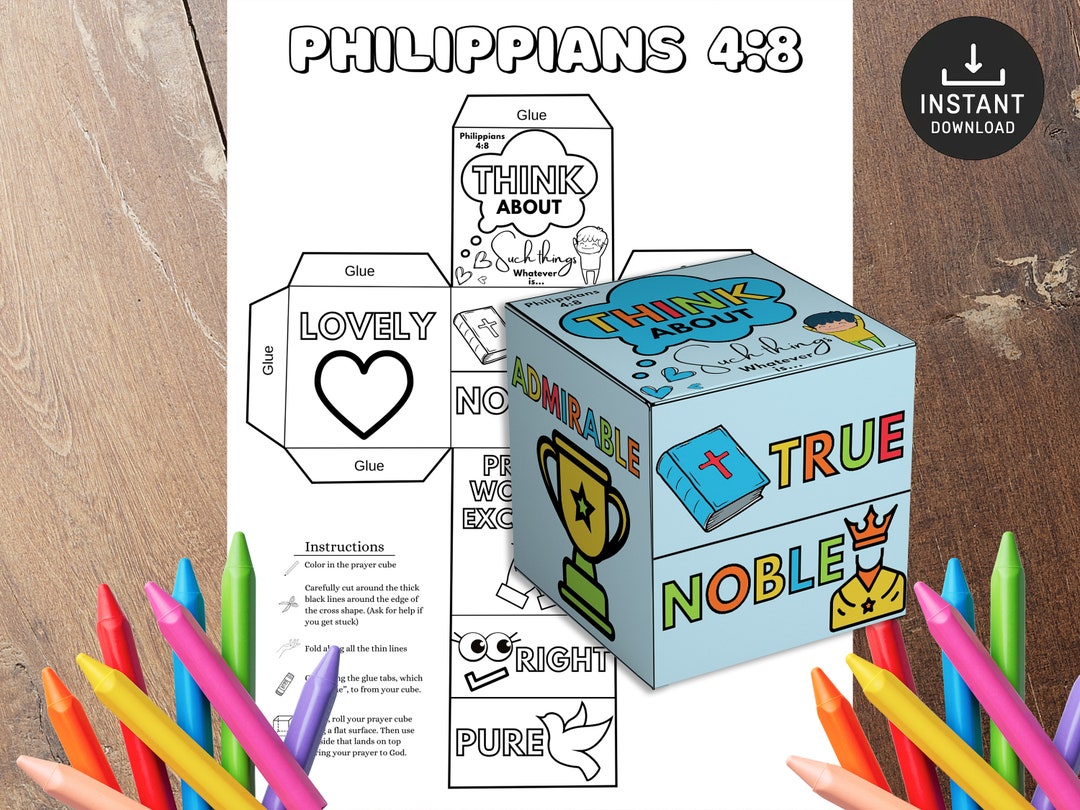 Think About Such Things Philippians 4:8 Coloring Cube, Bible Activity ...