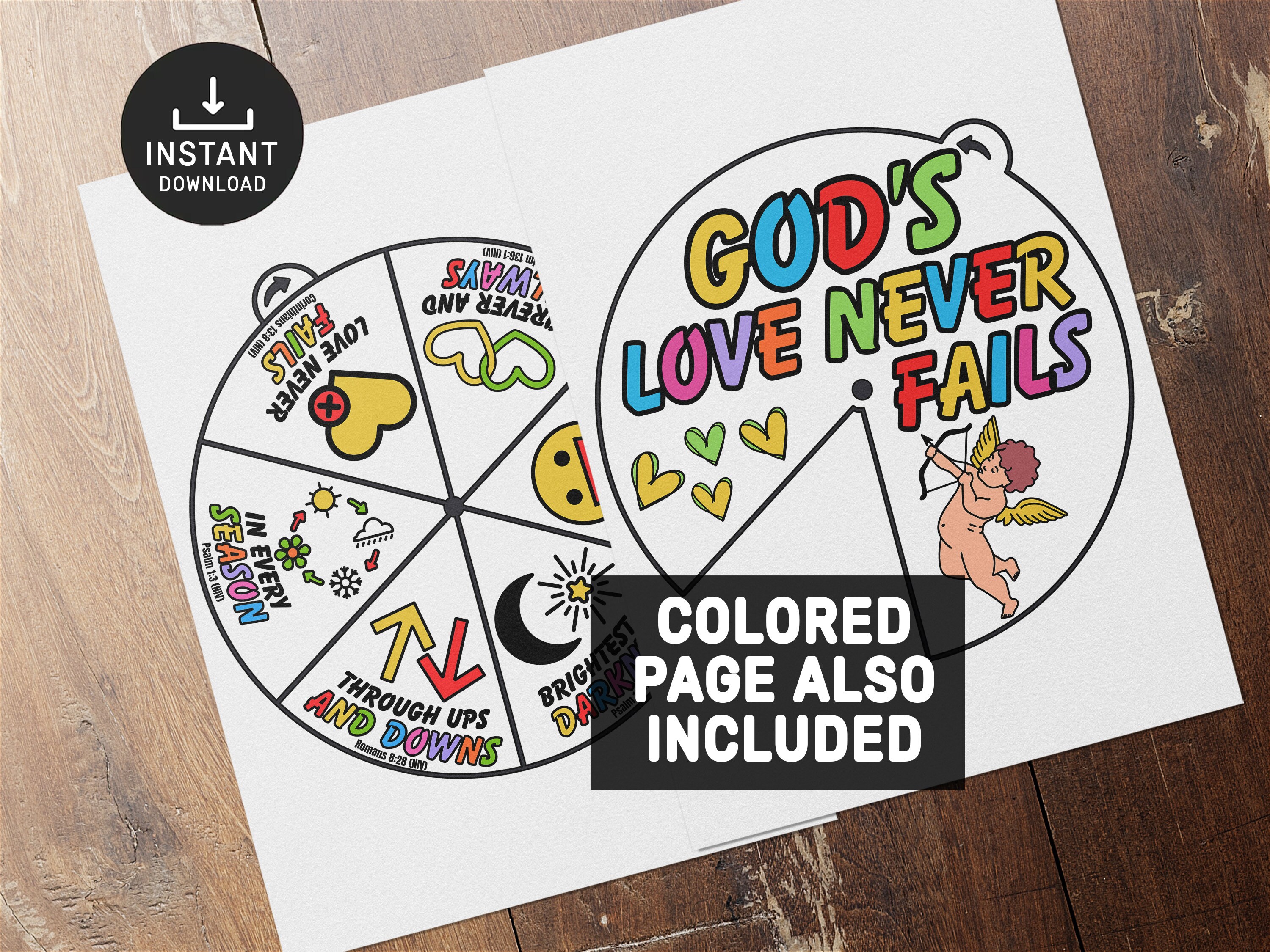 God is Love Coloring Wheel, Printable Bible Activity, Watercolor, Kids ...