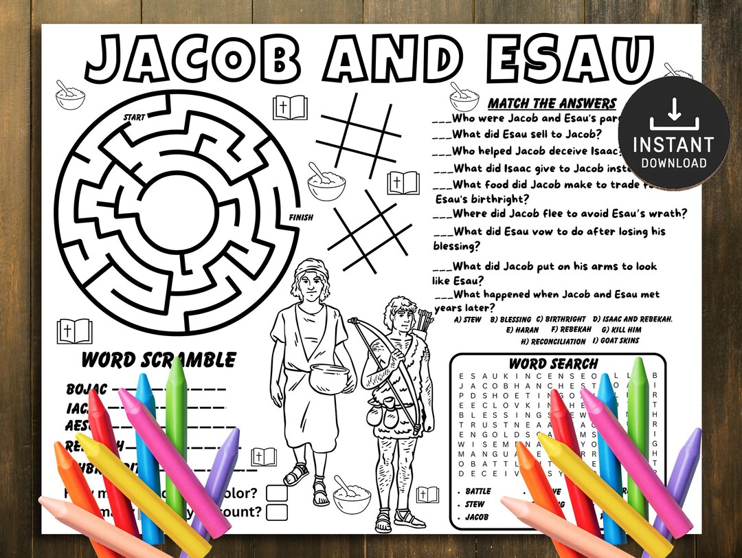 Jacob and Esau, Bible Activity, Sunday Activities, Bible Placemat ...