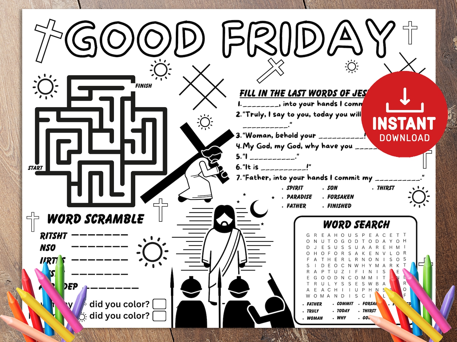 Good Friday Activity Placemat, Holy Week, Sunday School, Bible Placemat ...