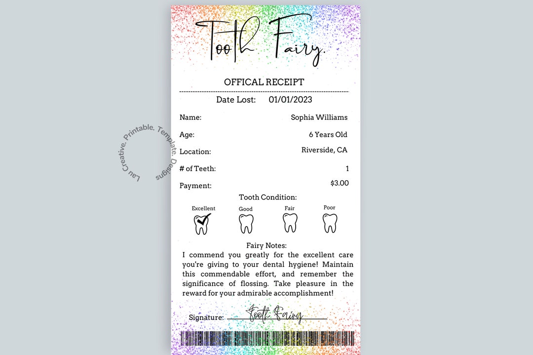 Editable Tooth Fairy Receipt Printable Certificate | First Tooth Lost ...
