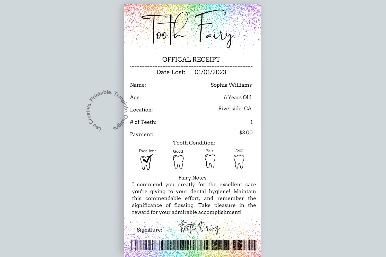 Editable Tooth Fairy Receipt Printable Certificate | First Tooth Lost ...