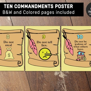 Ten Commandments Flash Card, Printable Bible Activity, Watercolor, Kids ...