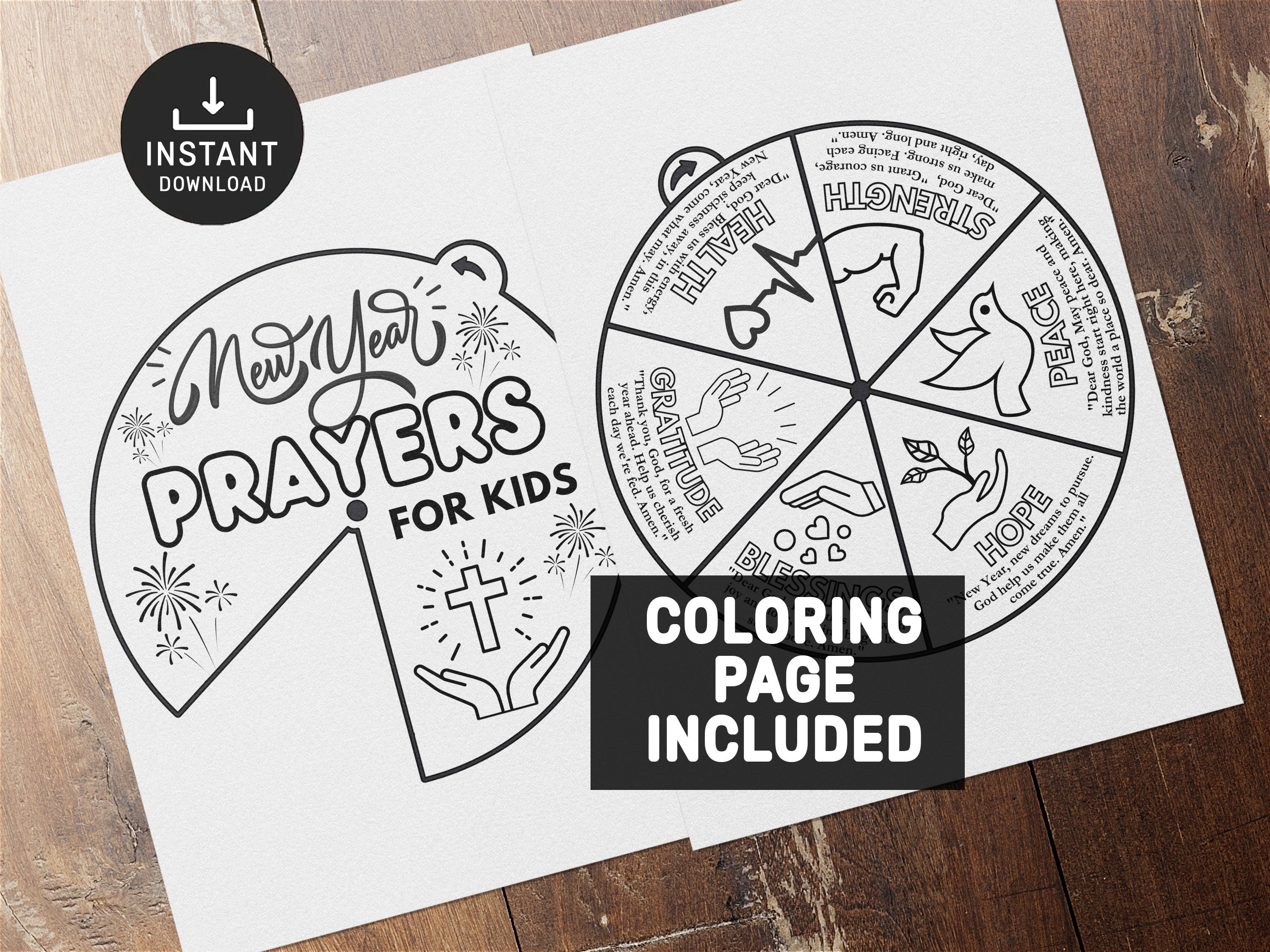 New Year Prayers Coloring Wheel, Bible Activity, Memory Game, Sunday ...