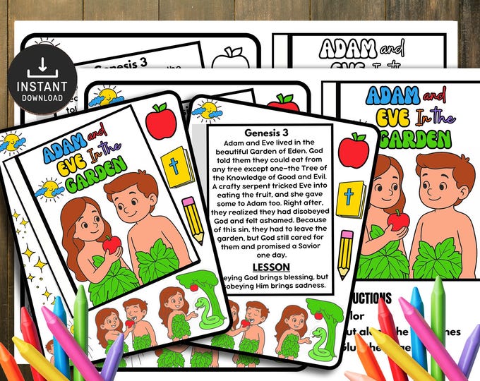 Adam and Eve Bible Story Activity, Sunday School Craft, Printable Mini ...