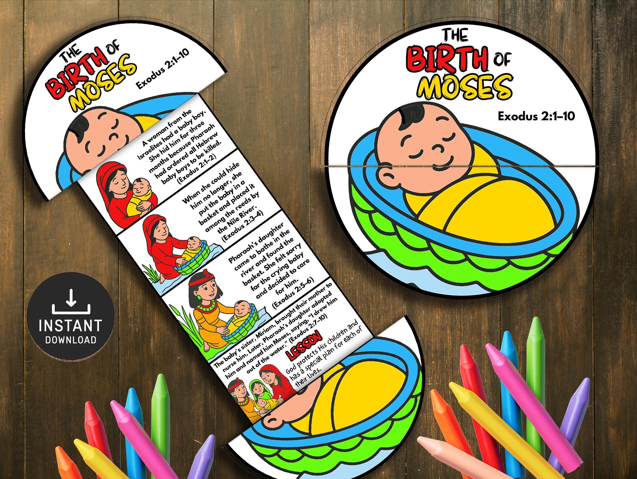 Baby Moses Folding Surprise Bible Story Craft, Kids Bible Lesson ...