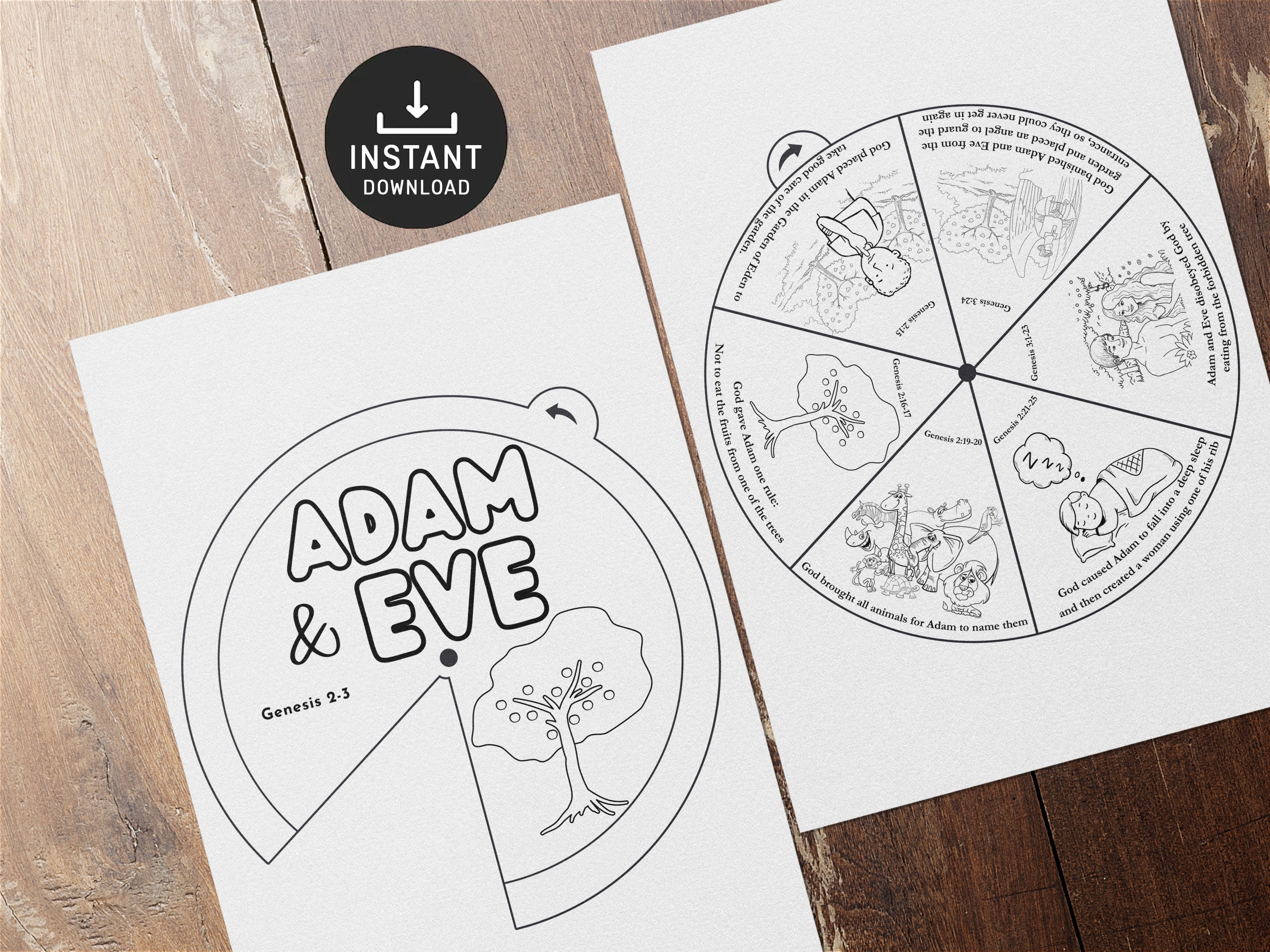 Adam and Eve Coloring Wheel Printable Bible Activity - Etsy Australia