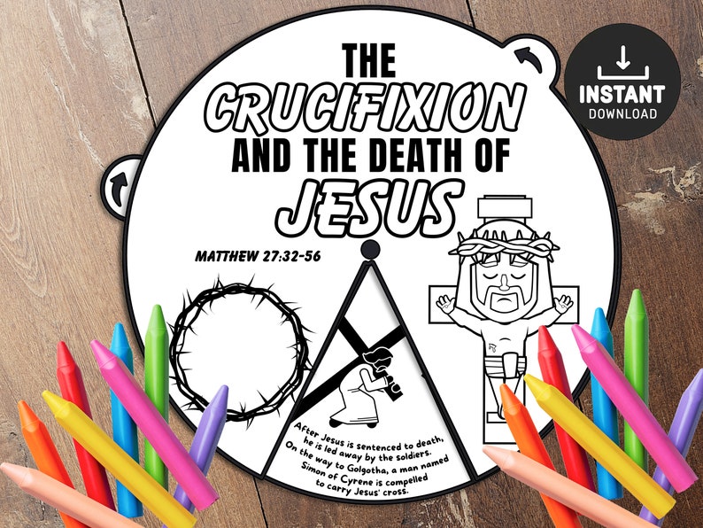 Jesus Dies on Cross Coloring Wheel Easter Story Craft, Easter Story ...