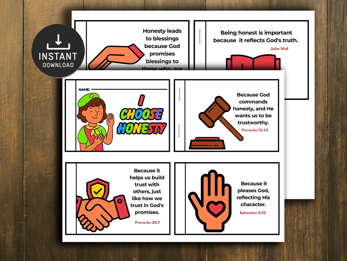 I Choose Honesty Mini Book, Printable Bible Activity, Kids Bible Lesson ...