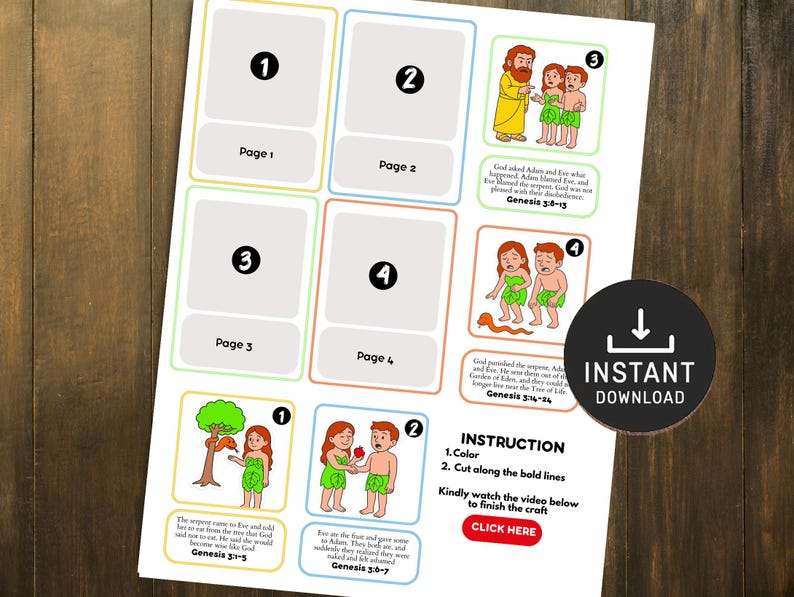 Adam and Eve Bible Story Mini Book: Sunday School Craft (digital ...