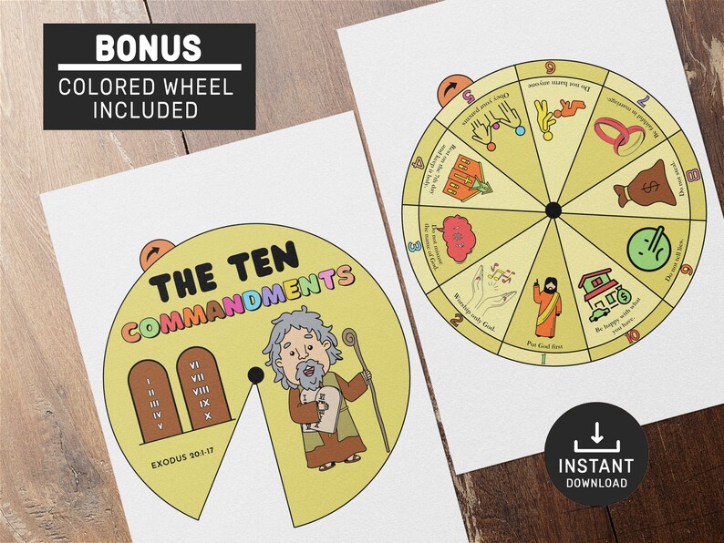 Ten Commandments Coloring Wheel Bible Activity Kids Bible - Etsy