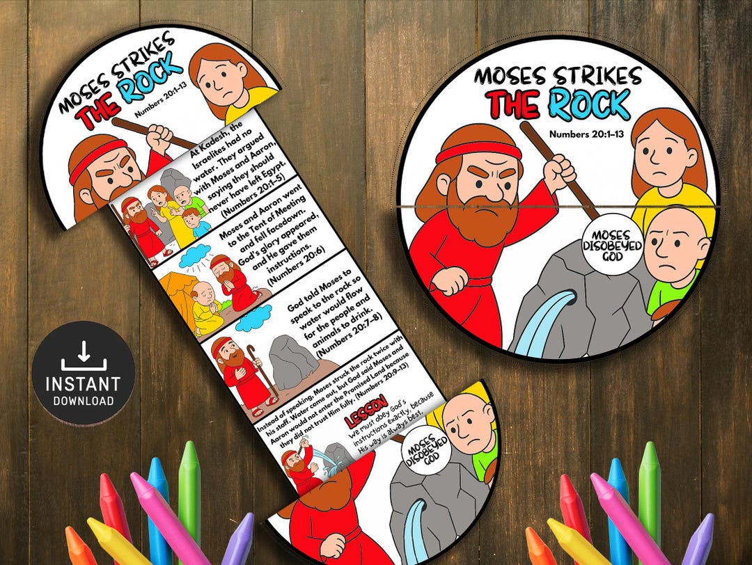 Moses Strikes the Rock Bible Craft, Sunday School Activity (digital ...