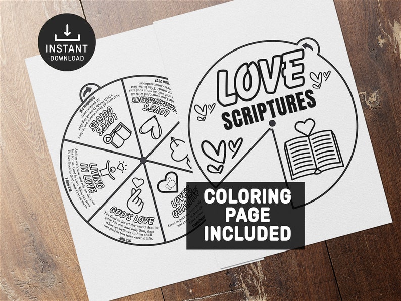 Love Scripture Coloring Wheel, Printable Bible Valentine Activity, Kids ...