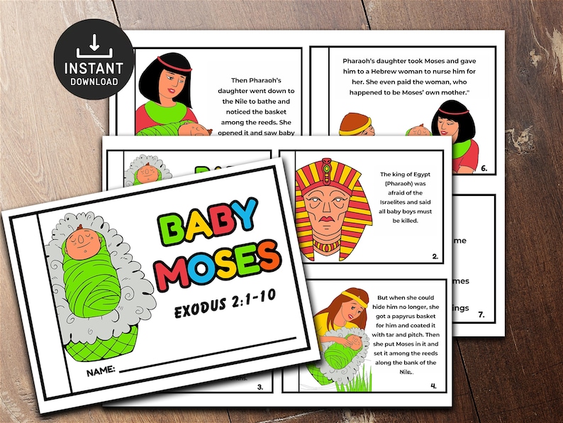 Moses Mini Book, Printable Bible Activity, Watercolor, Kids Bible ...