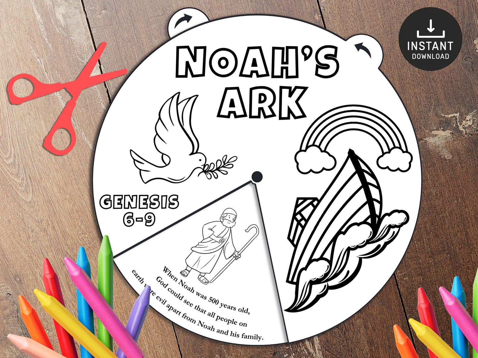 Noahs Ark Coloring Wheel Printable Bible Activity Kids Bible - Etsy