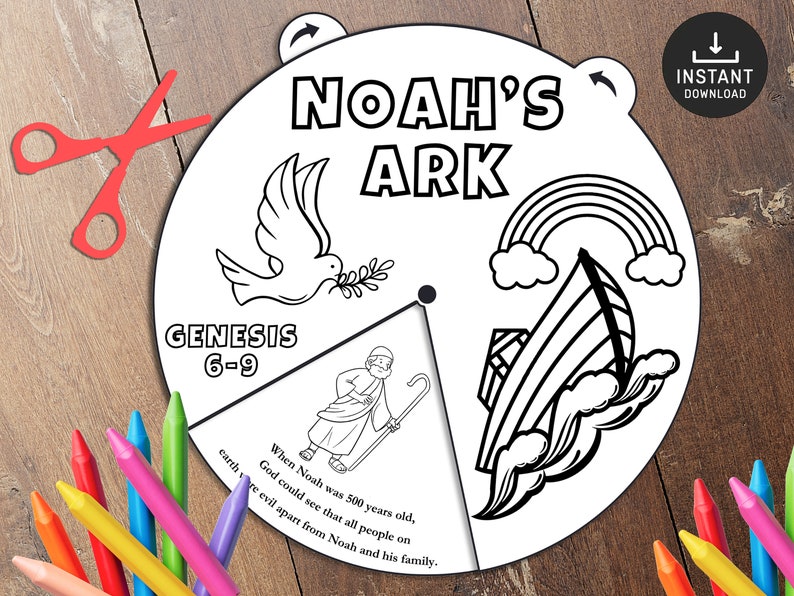 Noahs Ark Coloring Wheel Printable Bible Activity Kids Bible - Etsy