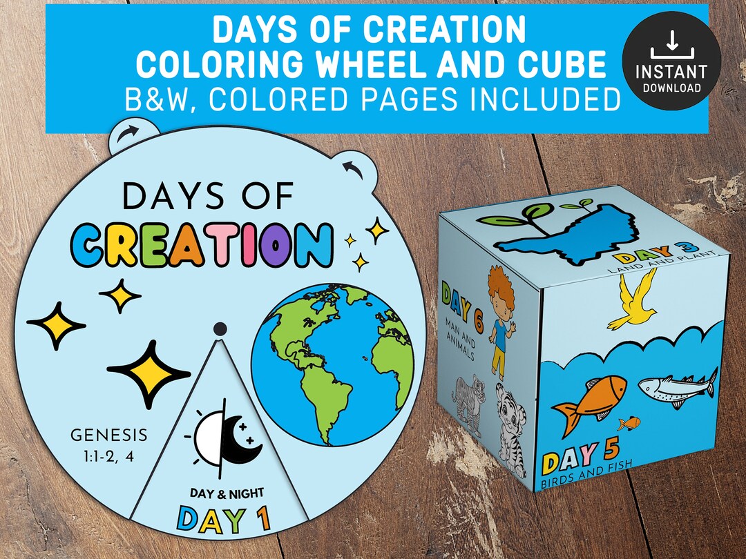 Days of Creation Coloring Wheel, Bible Activity, Kids Bible Lesson ...